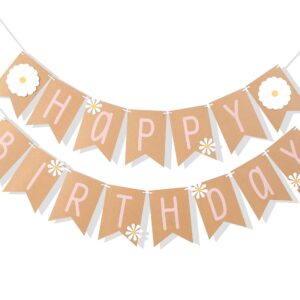 Daisy Happy Birthday Banner - Daisy Theme Birthday,Wildflower Birthday Banner, Groovy Birthday Theme for 1st Birthday, Daisy Themed Birthday Party Decoration Banne，Girl 1st Birthday Decoration