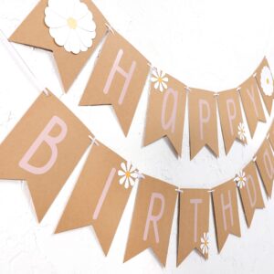 Daisy Happy Birthday Banner - Daisy Theme Birthday,Wildflower Birthday Banner, Groovy Birthday Theme for 1st Birthday, Daisy Themed Birthday Party Decoration Banne，Girl 1st Birthday Decoration