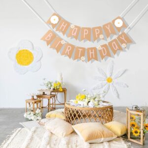 Daisy Happy Birthday Banner - Daisy Theme Birthday,Wildflower Birthday Banner, Groovy Birthday Theme for 1st Birthday, Daisy Themed Birthday Party Decoration Banne，Girl 1st Birthday Decoration