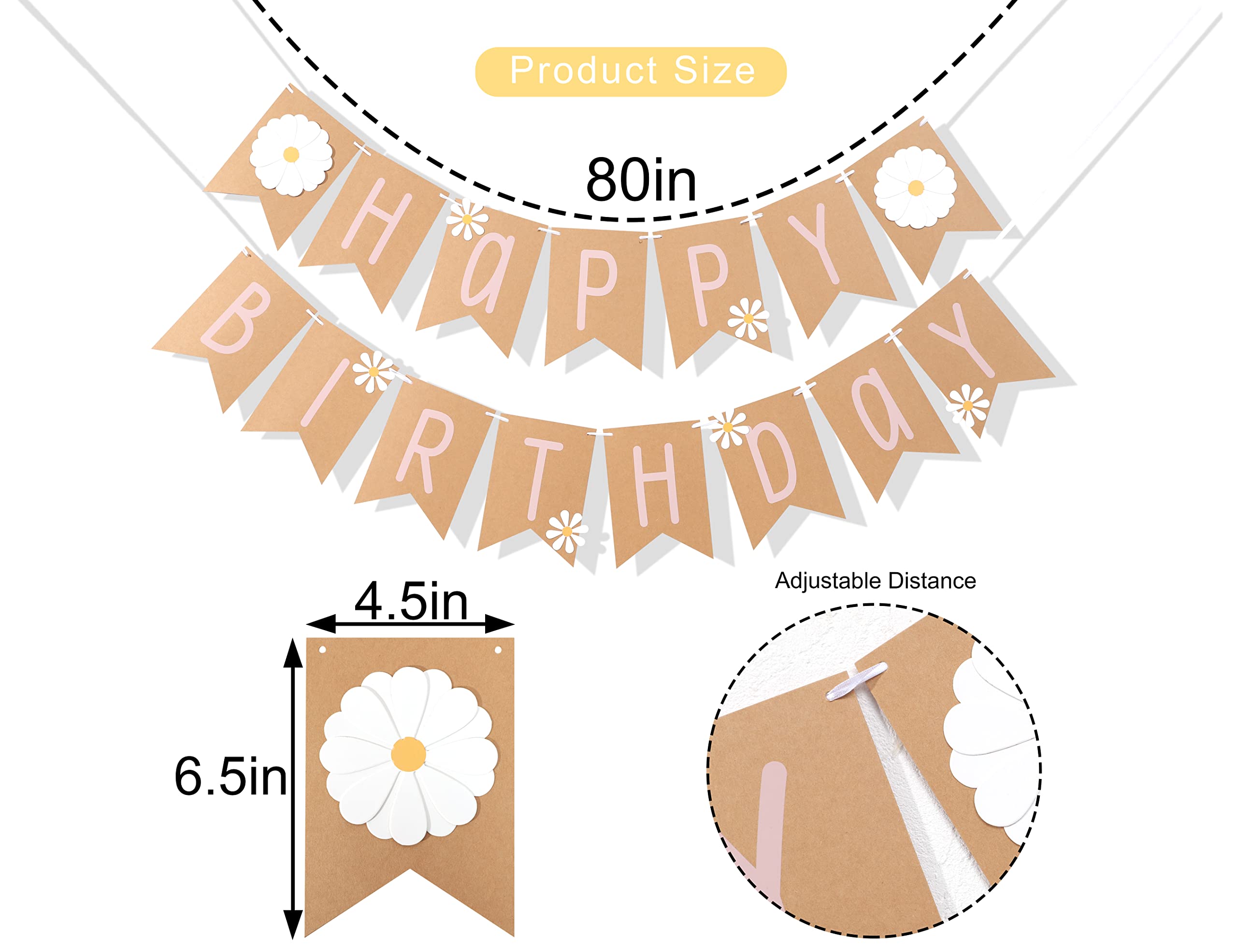 Daisy Happy Birthday Banner - Daisy Theme Birthday,Wildflower Birthday Banner, Groovy Birthday Theme for 1st Birthday, Daisy Themed Birthday Party Decoration Banne，Girl 1st Birthday Decoration