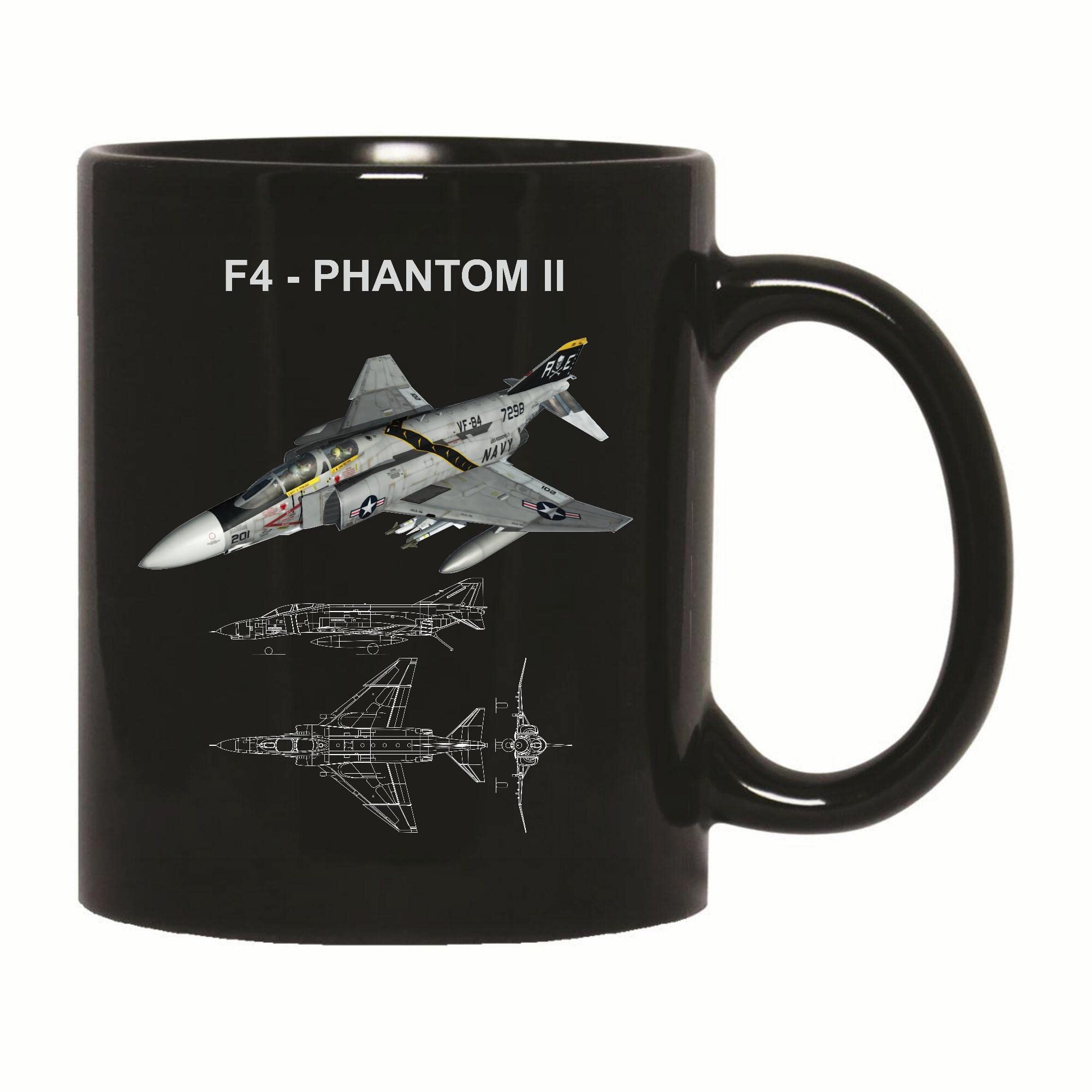 Gift for F4 Phantom II Jet Veteran Lover Pilot Air Force Military 11oz 15oz Black Coffee Mug