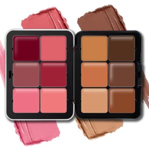 hosaily cream blush & concealer palette, 12 colors, long wearing, smudge proof, blendable matte finish, face makeup (02)