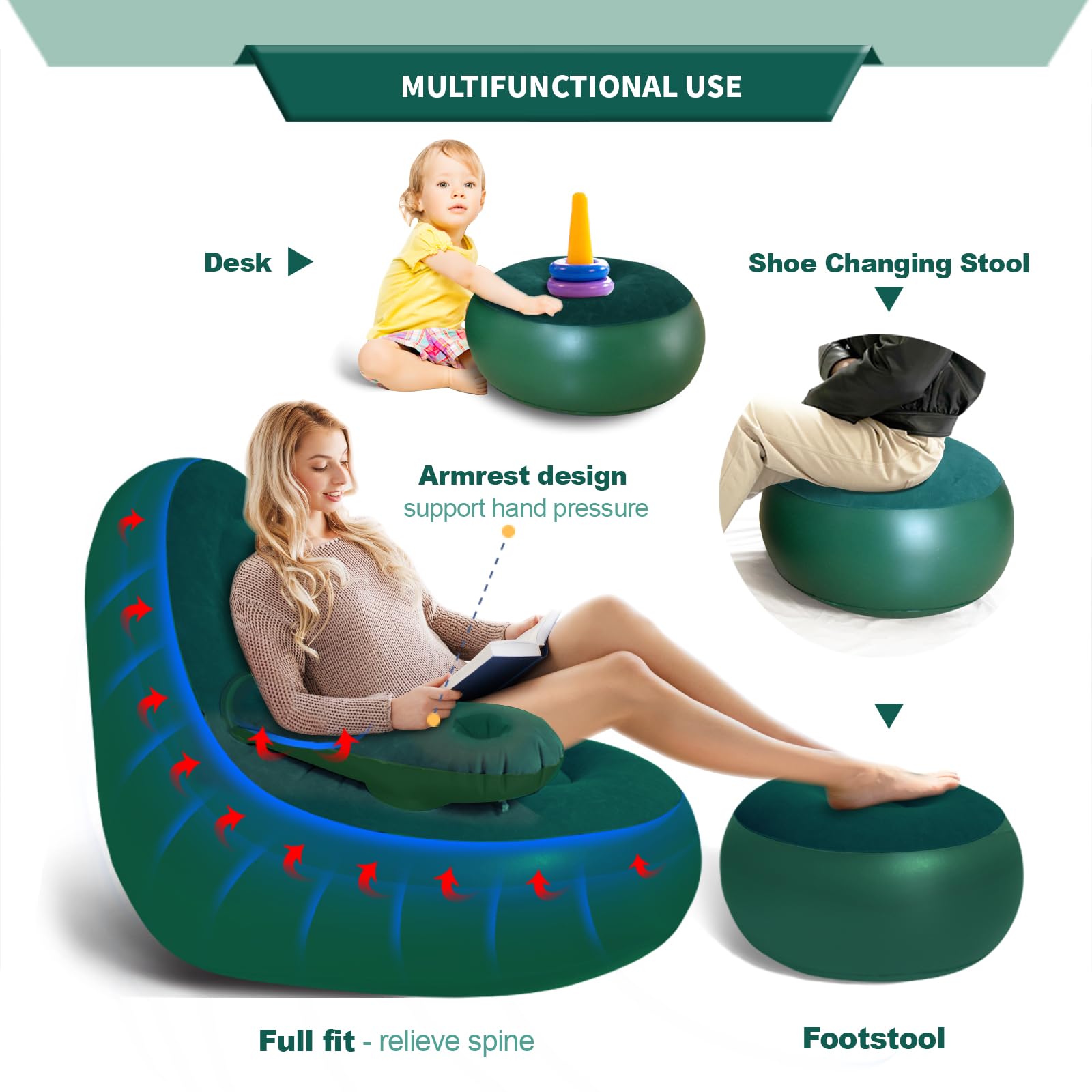 Inflatable Couch,Blow Up Chair,Portable Lounger Chair,Inflatable Chair with Armrest ＆Cup Holder,Inflatable Furniture for Camping,Fishing,Party,Beach,Sunbathing,Hiking