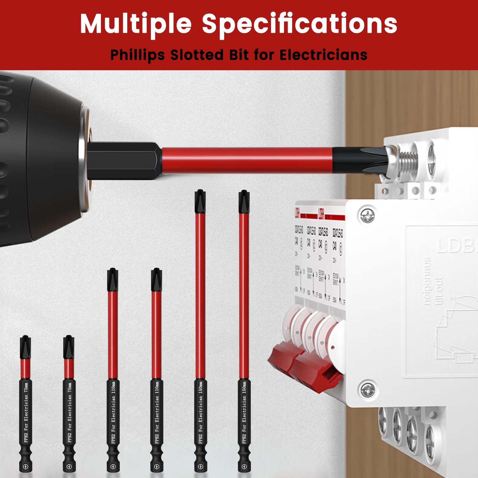 Phillips Slotted Bit for Electricians LATTOOK 6PCS Slotted Phillips Cross Head Screwdriver Bit Sets for Electrician FPH2#2 Phillips Bit, Electrician Screwdriver Bits for Circuit Breakers Air Switch