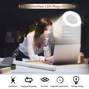 LED Magnifying Lamp with Light, 10X Desk Magnifying Glass with Lamp and Stand,Lighted Hands Free Flexible Gooseneck Professional Cool Light Lamp for Craft,Reading, Seniors,