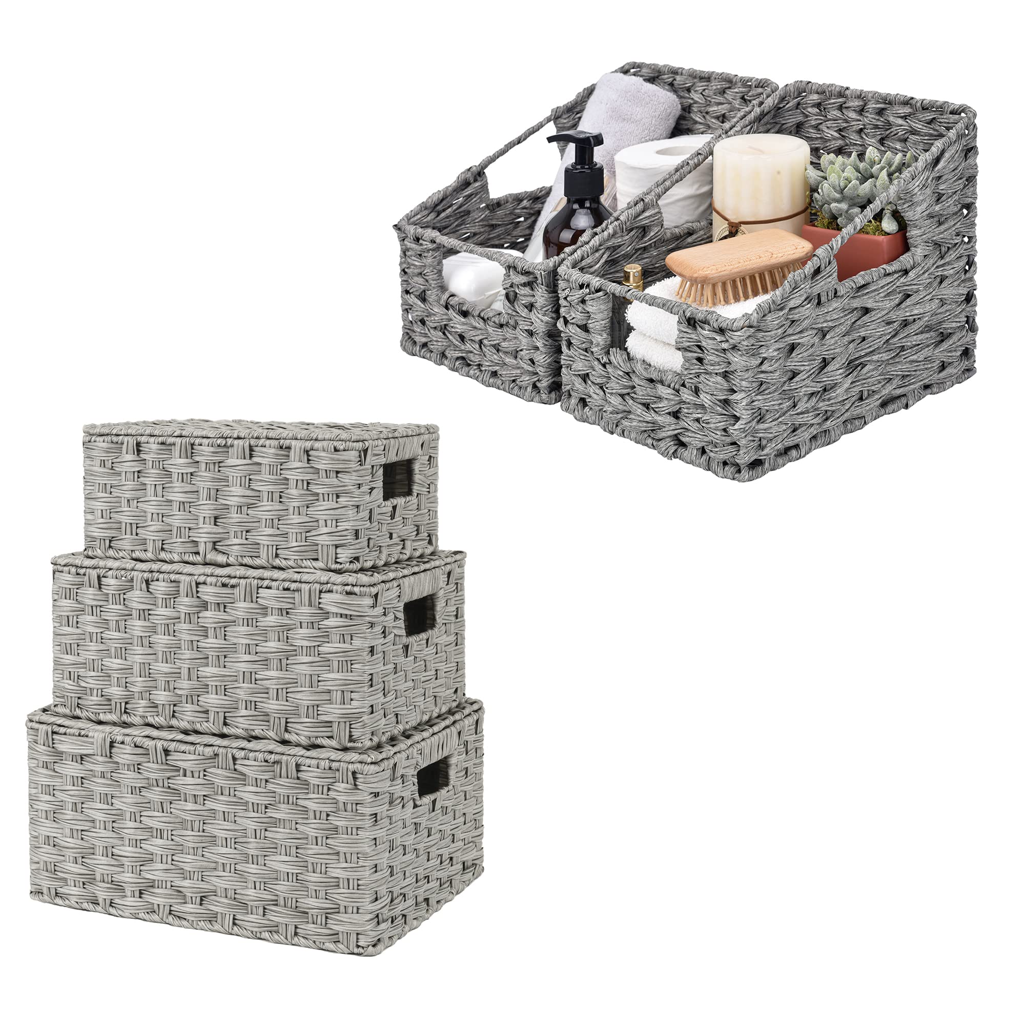 GRANNY SAYS Bundle of 3-Pack Wicker Baskets for Storage & 2-Pack Wicker Shelf Baskets