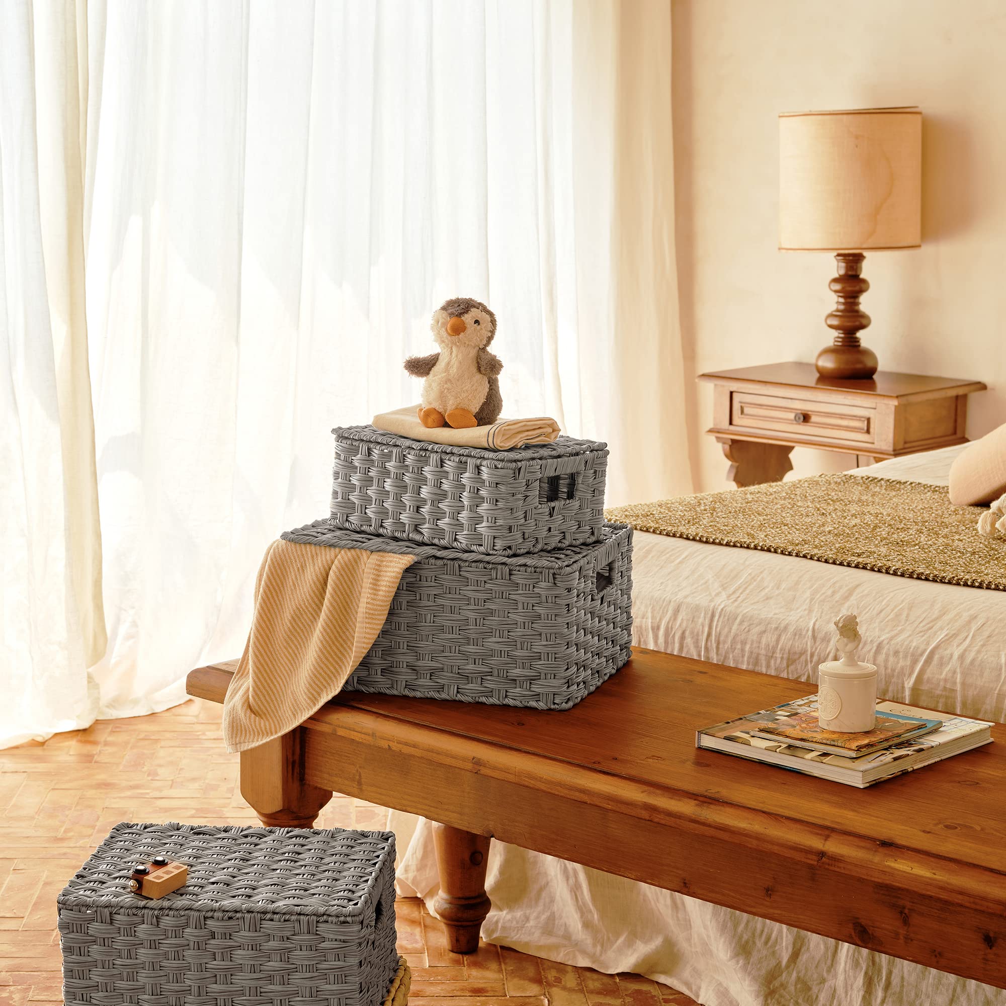 GRANNY SAYS Bundle of 3-Pack Wicker Baskets for Storage & 2-Pack Wicker Shelf Baskets