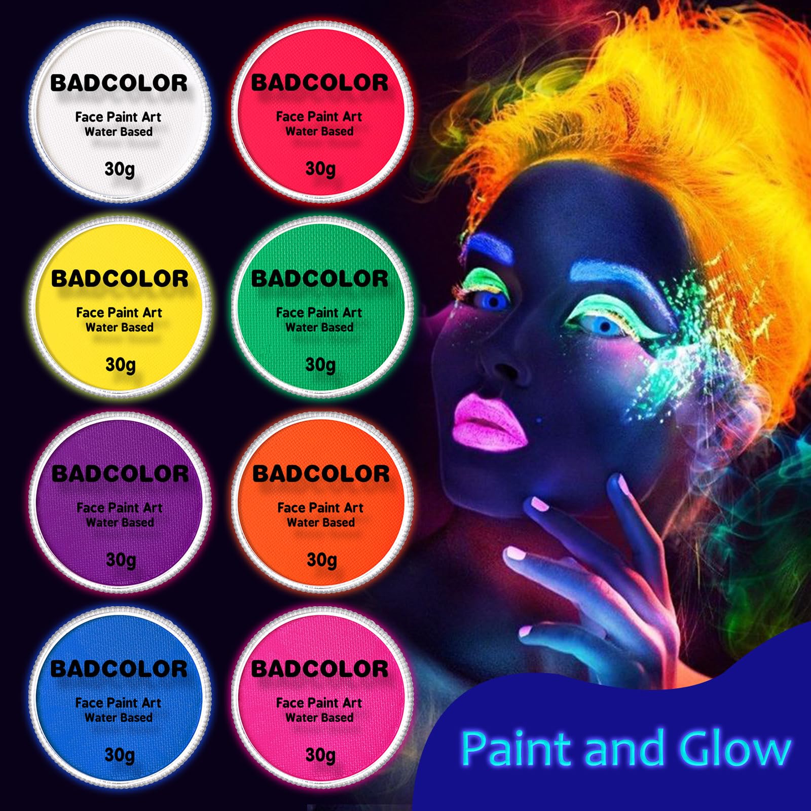 Neon Hot Pink UV Face Body Paint(30g/1oz), Water Based Blacklight Fluorescent Glow Face Body Painting Color for Music Festivals, Nights Out, Halloween, Sports and Party