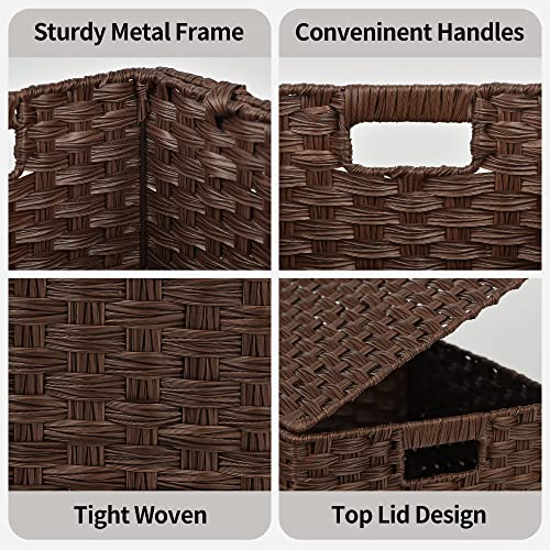 GRANNY SAYS Bundle of 3-Pack Wicker Shelf Baskets for Organizing & 1-Pack Rectangle Wicker Basket