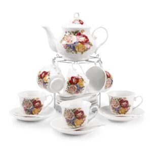 tea sets 20-piece coffee (7oz) tea cup set ceramic vintage flower european style,tea set for women tea party afternoon (28oz) teapot set tea supplies tea cup and saucer set