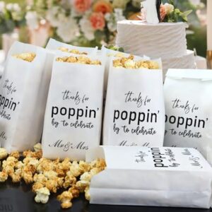 48Pcs Thanks for Poppin' By to Celebrate Popcorn Bags Engagement Wedding Party Favors Popcorn Bags Engaged Wedding Bridal Shower Goody Snack Treat Bags Grease Resistant