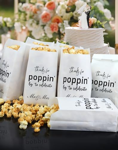 48Pcs Thanks for Poppin' By to Celebrate Popcorn Bags Engagement Wedding Party Favors Popcorn Bags Engaged Wedding Bridal Shower Goody Snack Treat Bags Grease Resistant