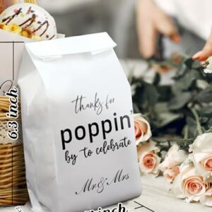 48Pcs Thanks for Poppin' By to Celebrate Popcorn Bags Engagement Wedding Party Favors Popcorn Bags Engaged Wedding Bridal Shower Goody Snack Treat Bags Grease Resistant