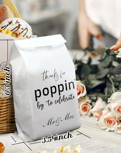 48Pcs Thanks for Poppin' By to Celebrate Popcorn Bags Engagement Wedding Party Favors Popcorn Bags Engaged Wedding Bridal Shower Goody Snack Treat Bags Grease Resistant