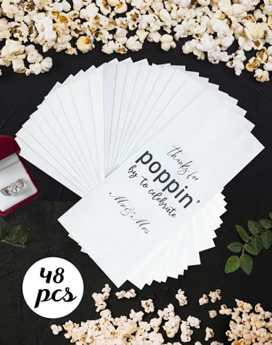 48Pcs Thanks for Poppin' By to Celebrate Popcorn Bags Engagement Wedding Party Favors Popcorn Bags Engaged Wedding Bridal Shower Goody Snack Treat Bags Grease Resistant