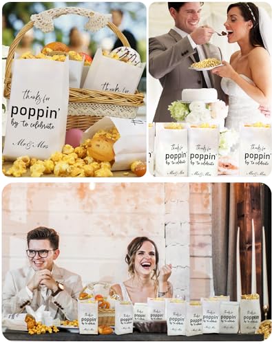 48Pcs Thanks for Poppin' By to Celebrate Popcorn Bags Engagement Wedding Party Favors Popcorn Bags Engaged Wedding Bridal Shower Goody Snack Treat Bags Grease Resistant