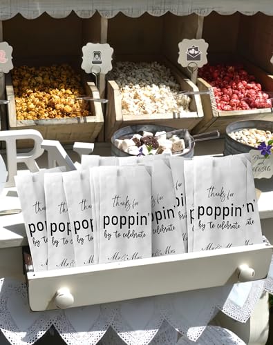 48Pcs Thanks for Poppin' By to Celebrate Popcorn Bags Engagement Wedding Party Favors Popcorn Bags Engaged Wedding Bridal Shower Goody Snack Treat Bags Grease Resistant