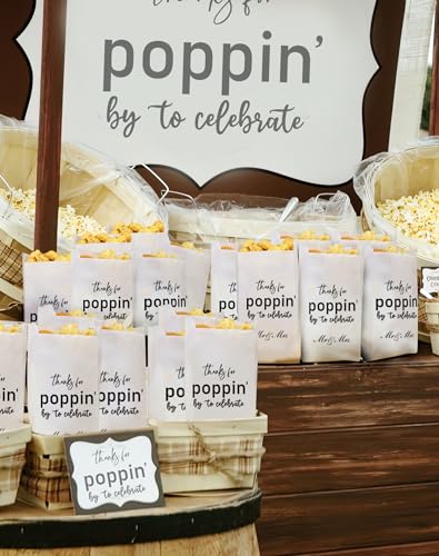 48Pcs Thanks for Poppin' By to Celebrate Popcorn Bags Engagement Wedding Party Favors Popcorn Bags Engaged Wedding Bridal Shower Goody Snack Treat Bags Grease Resistant