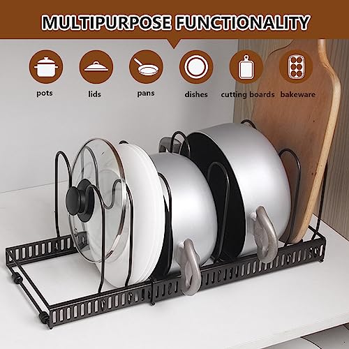 Expandable Pots and Pans Organizer,Pan Organizer Rack for Cabinet with 10 Adjustable Compartments,Black Pot Rack Organizer,Pot and Pan Organizer for Cabinet Kitchen Cookware Bakeware Plate Frying Rack