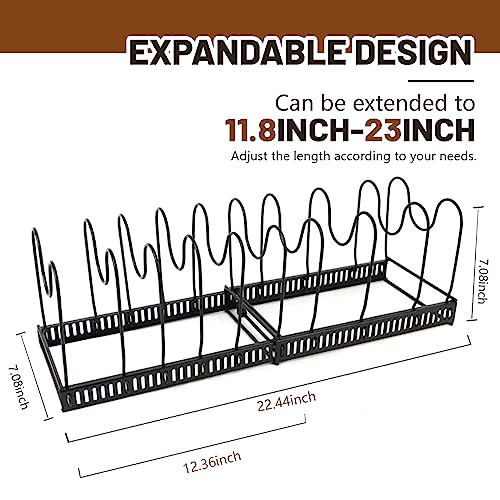 Expandable Pots and Pans Organizer,Pan Organizer Rack for Cabinet with 10 Adjustable Compartments,Black Pot Rack Organizer,Pot and Pan Organizer for Cabinet Kitchen Cookware Bakeware Plate Frying Rack