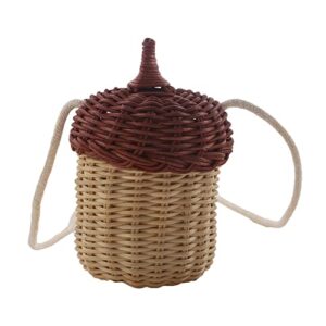 qxpdd acorn-shaped storage basket hand-woven round rattan bag bucket bag beach style woven shoulder bag photo props handbag