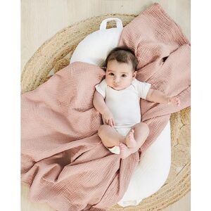 Konssy 2 Pack Muslin Swaddle Blankets for Baby Boys Girls, Receiving Blanket Large 47 x 47 inches, Soft Breathable Muslin Baby Blanket for Unisex Newborn(Pink, Floral)