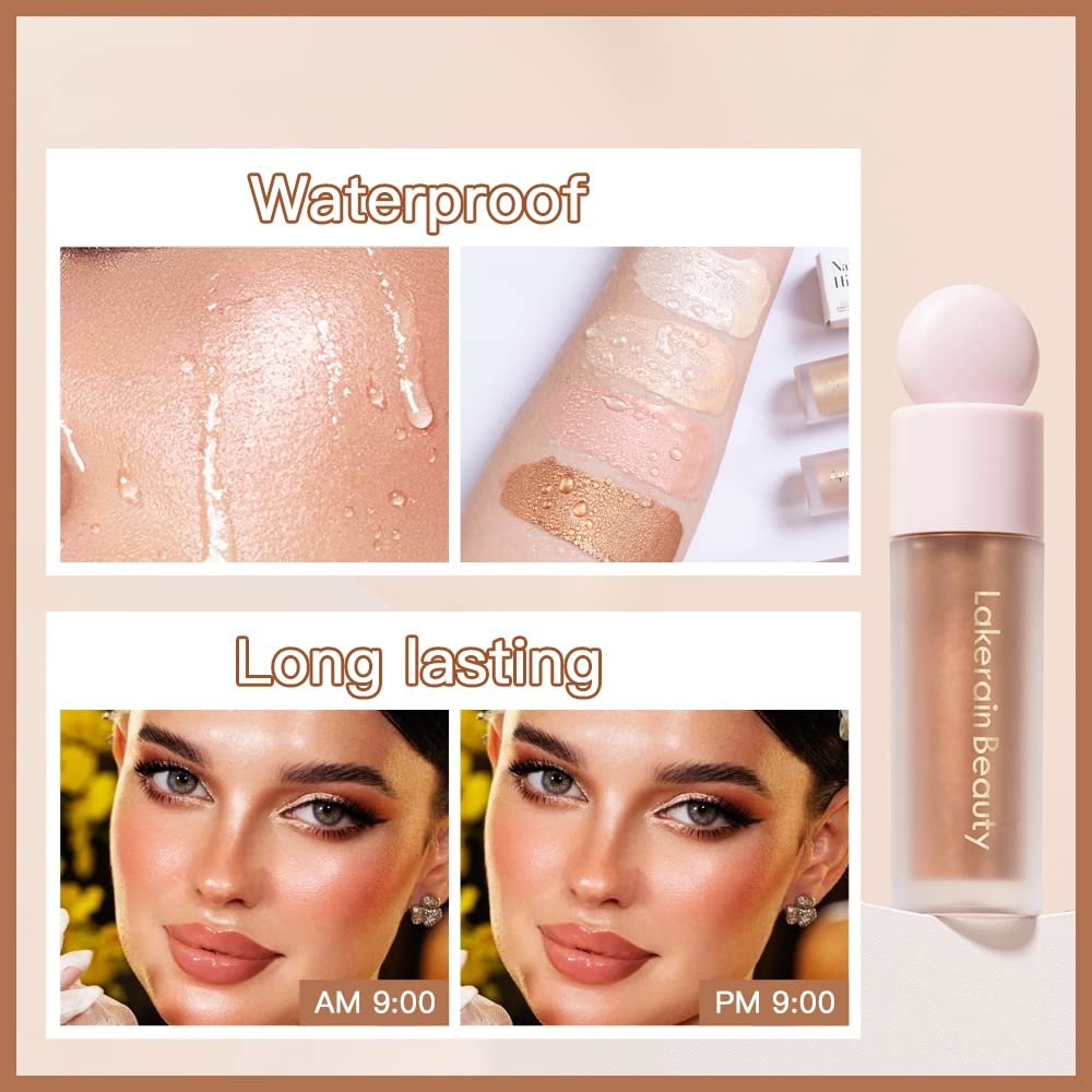 Liquid Highlighter, Contour Stick Makeup Highlighter for Face, Lightweight Glotion, Waterproof Luminous Lotion, Silky Smooth Glitter Highlighter Makeup Stick, Multi-Use Body Shimmer Liquid Bronzer (#2 Starlight)