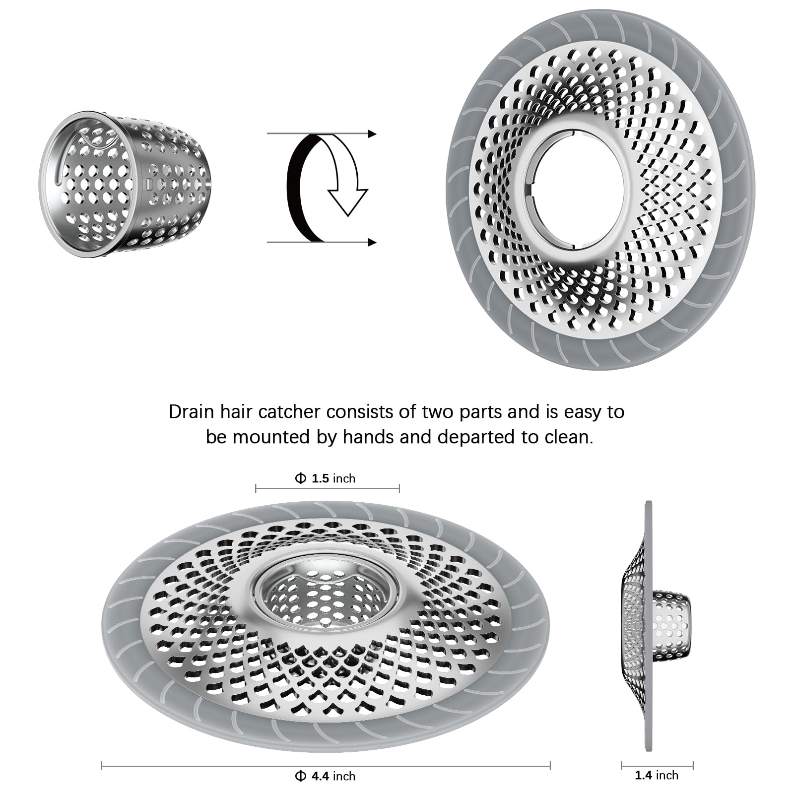 Drain Hair Catcher Bathtub Drain Strainers, Strainer Stainless Steel Drain Protector for Bathroom, Bathtub, Sink, washbasin, Kitchen