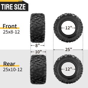 TUFFIOM Set of 4 ATV UTV All-terrain Tires 25x8-12 Front & 25x10-12 Rear, 6 PR, Tubeless