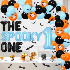 Kreatwow Spooky One Halloween Birthday Decorations Blue Orange Halloween 1st Party for Boys the Spooky One Balloon Banner Number 1 Ghost Bats Balloon Garland for First Halloween Birthday