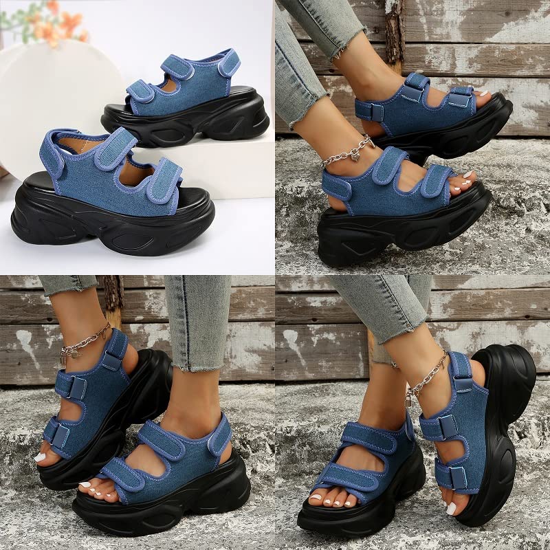 KCTRFSJ Women Fish Mouth Adjustable Hook Ring Platform Sport Sandals Slides,Summer Outdoor Wedge Walking Hiking Sandal,Beach Casual Chunky Open Toe Athletic Sandal (7.5)