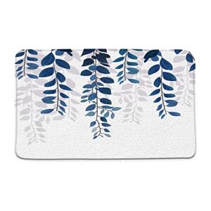 blue eucalyptus bath mat watercolor floral leaves vines botanical leaf branch boho sage plant natural country nature style bathroom mat microfiber memory foam bath decor rugs18 x30