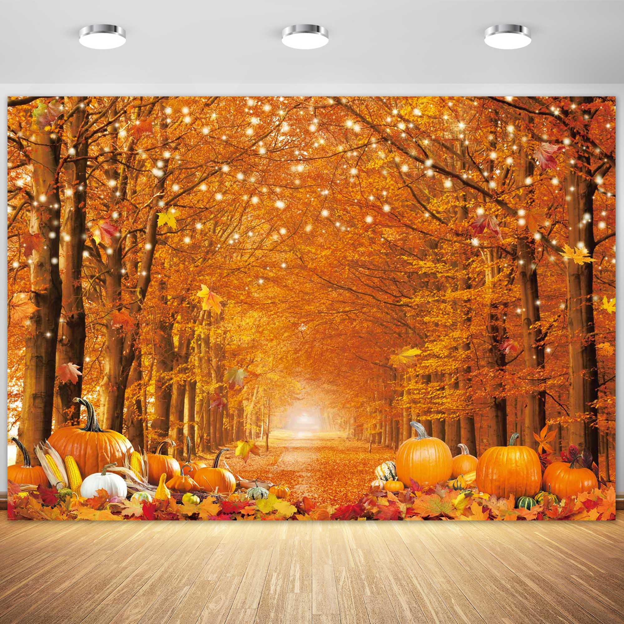 Fluzimir 7x5FT Autumn Photo Backdrop for Photography Fall Forest Thanksgiving Maple Leaves Background Fall Friendsgiving Pumpkin Party Decorations Banner