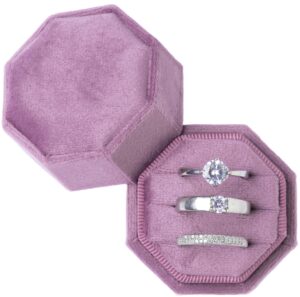 giftop equal octagon velvet ring box storage 3 slots for wedding ceremony proposal engagement birthday gift (purple)