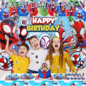 174 Pcs Amazing Friends Birthday Decorations, Include Banner, Backdrop, Balloons, Tablecloth, Spidey Plates, for Amazing Friends Theme Birthday Party Decorations (Serve 10 Guest)