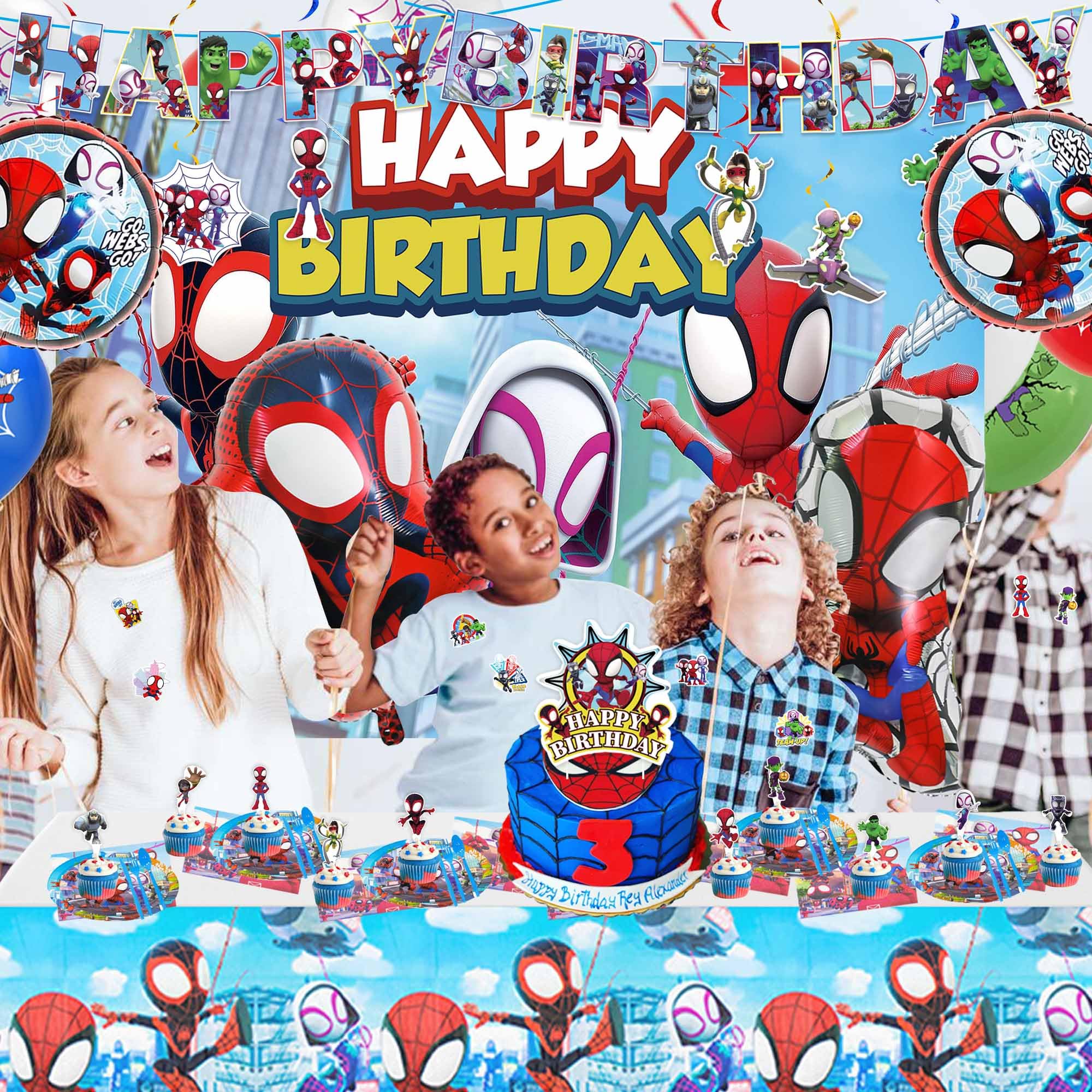 174 Pcs Amazing Friends Birthday Decorations, Include Banner, Backdrop, Balloons, Tablecloth, Spidey Plates, for Amazing Friends Theme Birthday Party Decorations (Serve 10 Guest)