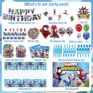 174 Pcs Amazing Friends Birthday Decorations, Include Banner, Backdrop, Balloons, Tablecloth, Spidey Plates, for Amazing Friends Theme Birthday Party Decorations (Serve 10 Guest)