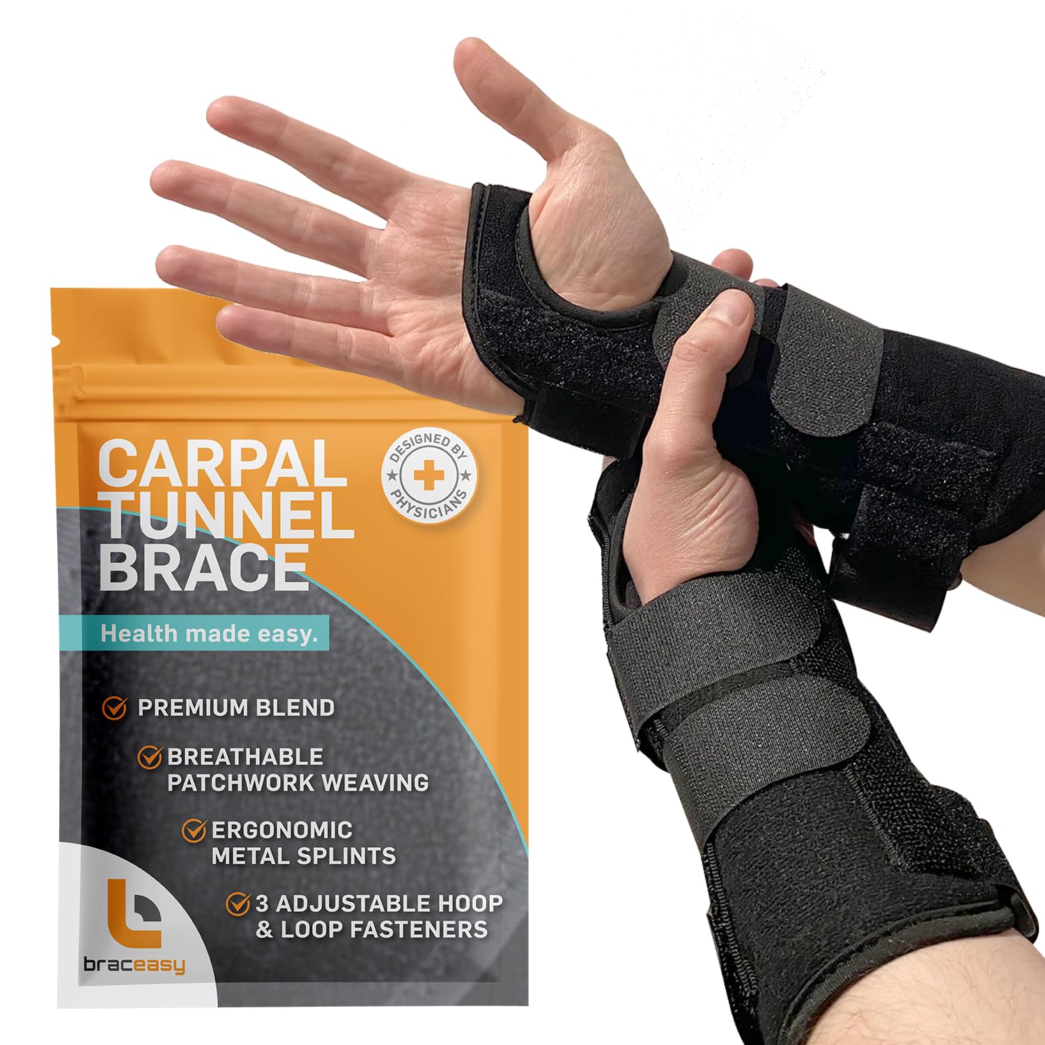 BracEasy Carpal Tunnel Wrist Brace: Wrist Support Brace/Hand Brace For Carpal Tunnel Relief, Tendonitis, Wrist Brace For Arthritis Pain And Support, Wrist Brace For Sprained Wrist [Black; 2-Pack]