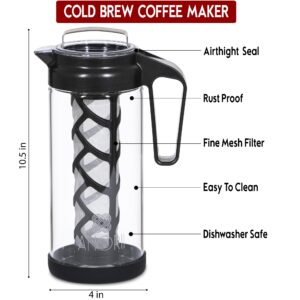 ANORII Cold Brew Coffee Maker, Cold Brew Coffee Pitcher, Cold Brew Pitcher for Fridge, 1.3L Cold Brew Carafe, Glass Tea Kettle, Brewer Decanter for Brewing Iced Coffee & Tea, Cold Brew Set