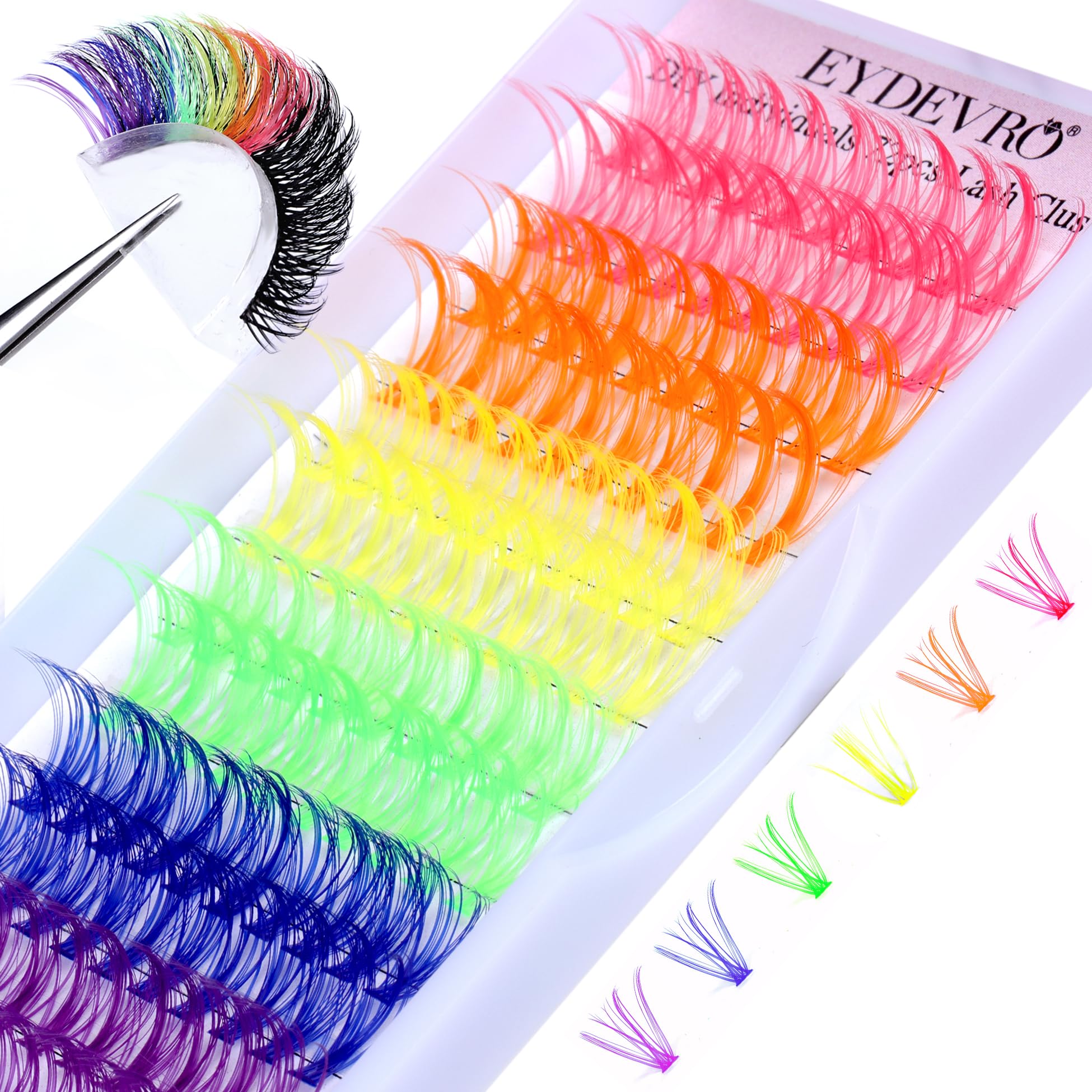 Colored Lash Clusters Individual Lashes D Curl 14mm 16mm Mixed 6 Colors Rainbow DIY Eyelash Extension Colorful Cluster Lashes Pack by EYDEVRO