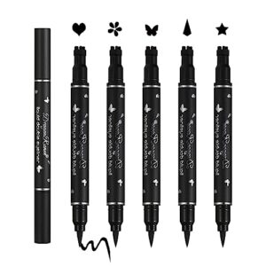 5pcs eyeliner stamp set liquid winged eyeliner stamp pen double-headed black eye liner pencil long-lasting waterproof stamp eyeliner set for eye makeup - star, heart, flower, butterfly, triangle