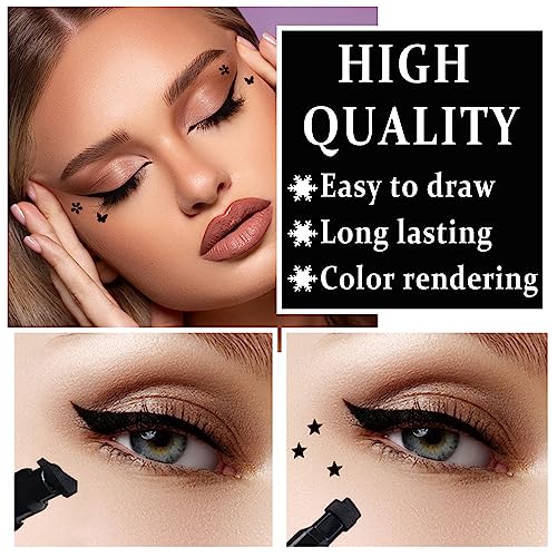 5PCS Eyeliner Stamp Set Liquid Winged Eyeliner Stamp Pen Double-headed Black Eye Liner Pencil long-lasting Waterproof Stamp Eyeliner Set for Eye Makeup - Star, Heart, Flower, Butterfly, Triangle