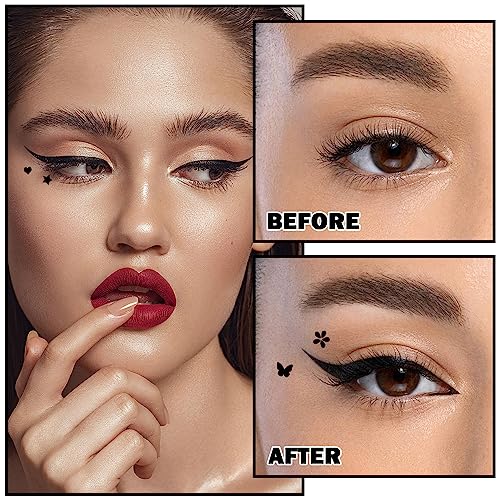 5PCS Eyeliner Stamp Set Liquid Winged Eyeliner Stamp Pen Double-headed Black Eye Liner Pencil long-lasting Waterproof Stamp Eyeliner Set for Eye Makeup - Star, Heart, Flower, Butterfly, Triangle