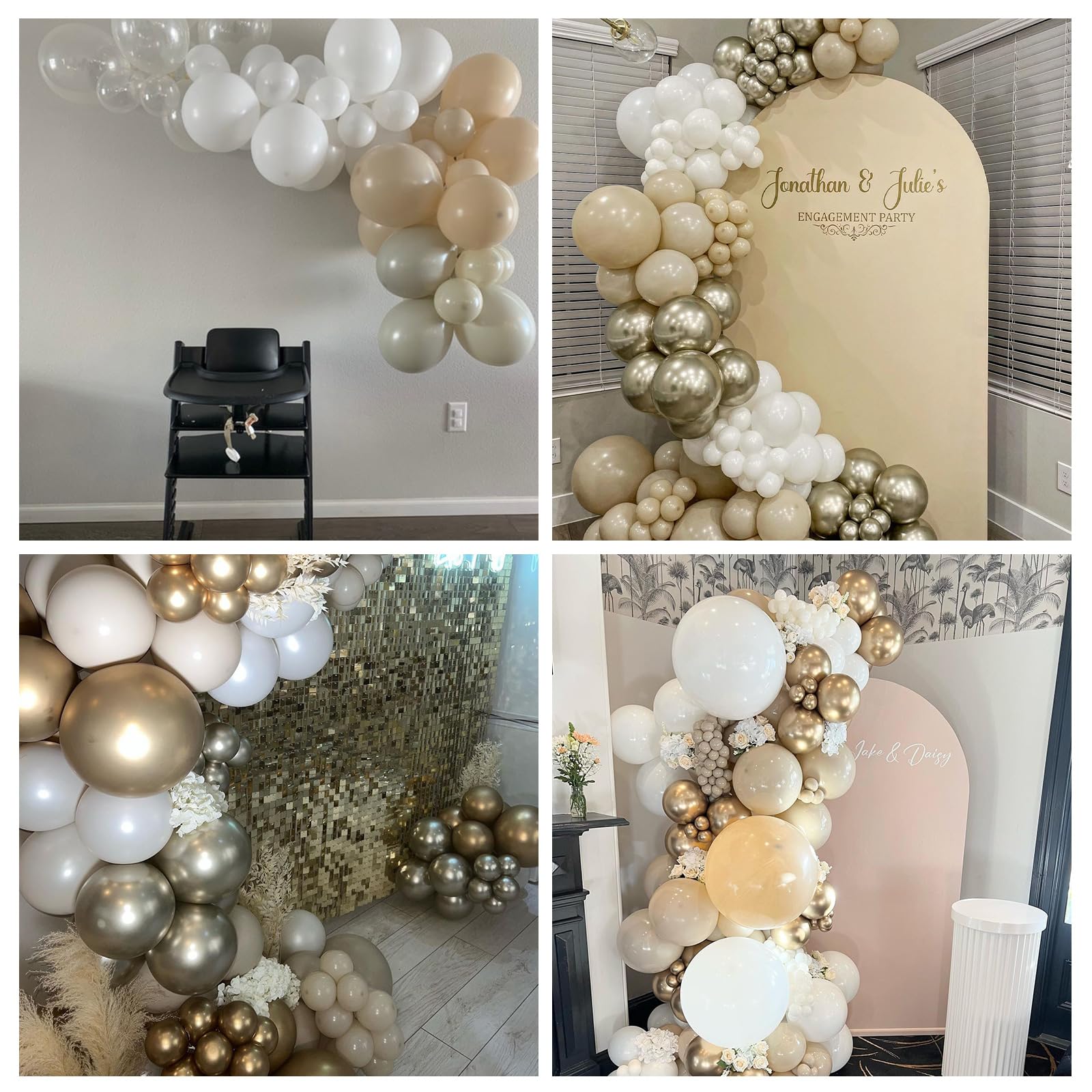 White Gold Balloons 60 Pcs, 12Inch Beige Gold Neutral Party Balloons, Matte White Ivory White Sand and Champagne Gold Latex Nude Balloons with Transparent Balloons for Boho Birthday Party Decorations