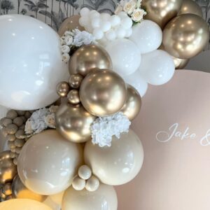 White Gold Balloons 60 Pcs, 12Inch Beige Gold Neutral Party Balloons, Matte White Ivory White Sand and Champagne Gold Latex Nude Balloons with Transparent Balloons for Boho Birthday Party Decorations