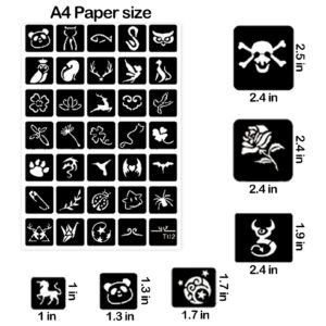 Henna Tattoo Stencils Kit Reusable for Girls and Kids, 423+PCS Tattoo Templates, Temporary Glitter Airbrush Tattoo Stencil