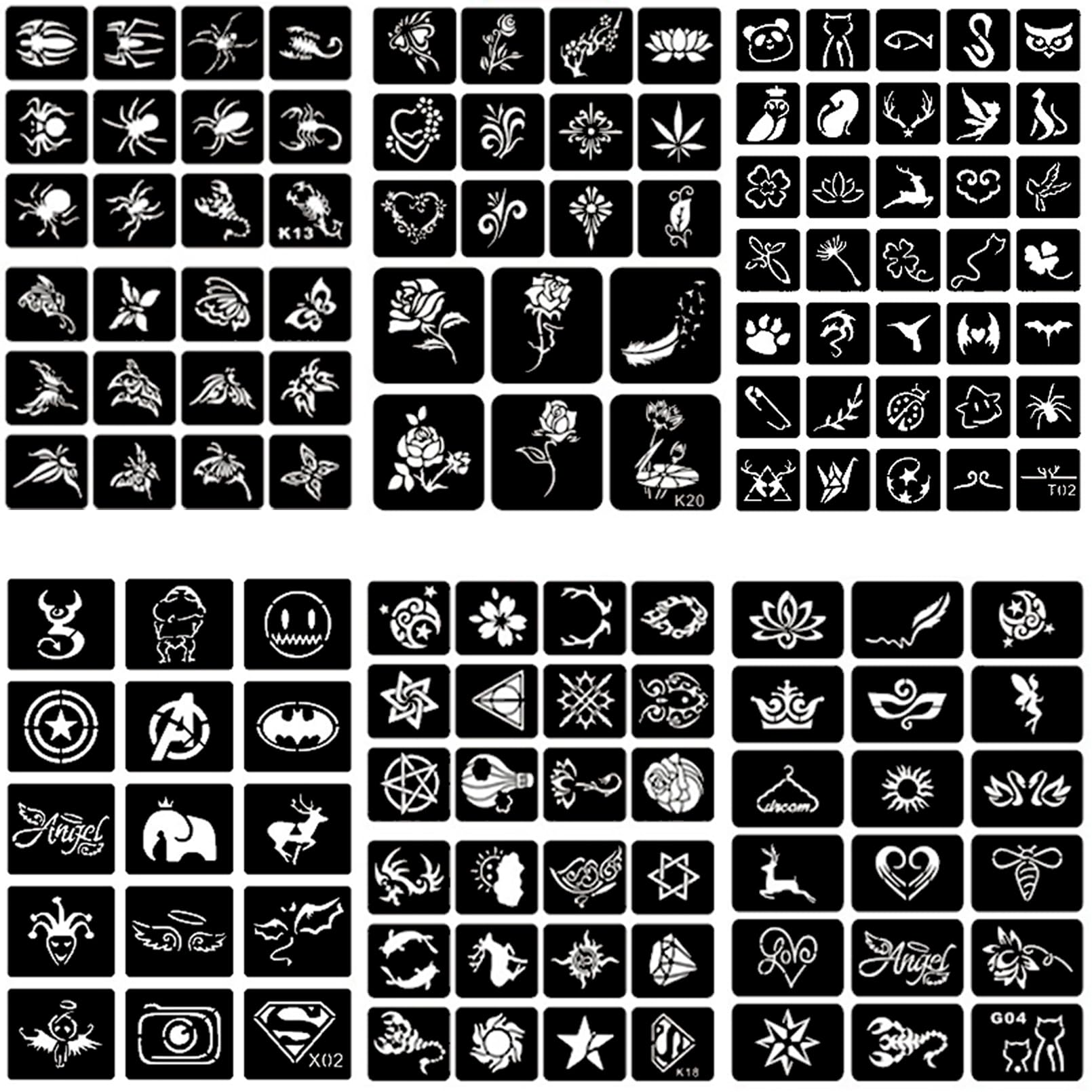 Henna Tattoo Stencils Kit Reusable for Girls and Kids, 423+PCS Tattoo Templates, Temporary Glitter Airbrush Tattoo Stencil