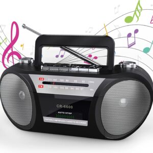 Cassette Player AM FM Radio Boombox: Retro Portable Cassette Tape Player and Recorder with Dual Stereo Speaker,Standard Earphone Jack,Cassette Boombox Powered by 4 D Cell Batteries Or AC Power