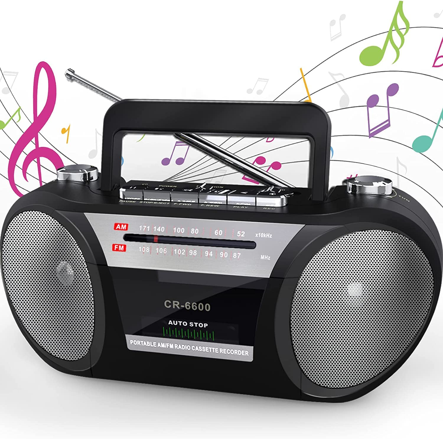 Cassette Player AM FM Radio Boombox: Retro Portable Cassette Tape Player and Recorder with Dual Stereo Speaker,Standard Earphone Jack,Cassette Boombox Powered by 4 D Cell Batteries Or AC Power