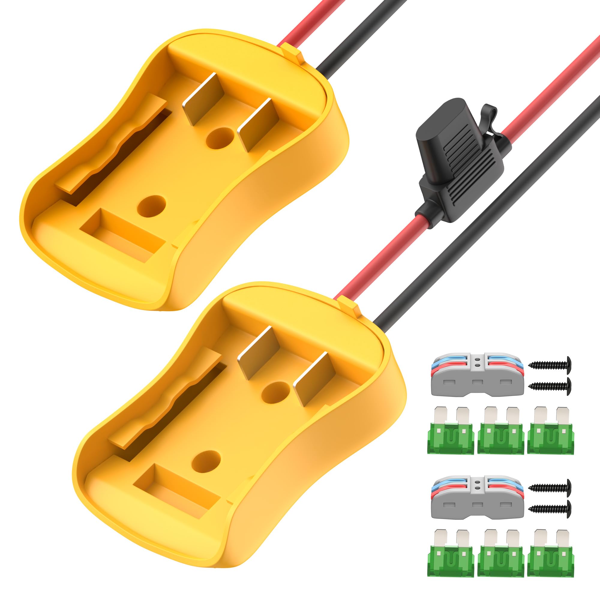 RVBOATPAT 2PCS 20V Battery Adapter for Dewalt Power Wheel Battery Adapter Battery Converter Kit 12 AWG Wire with Fuses and Connectors for Robotic RC Car Toy